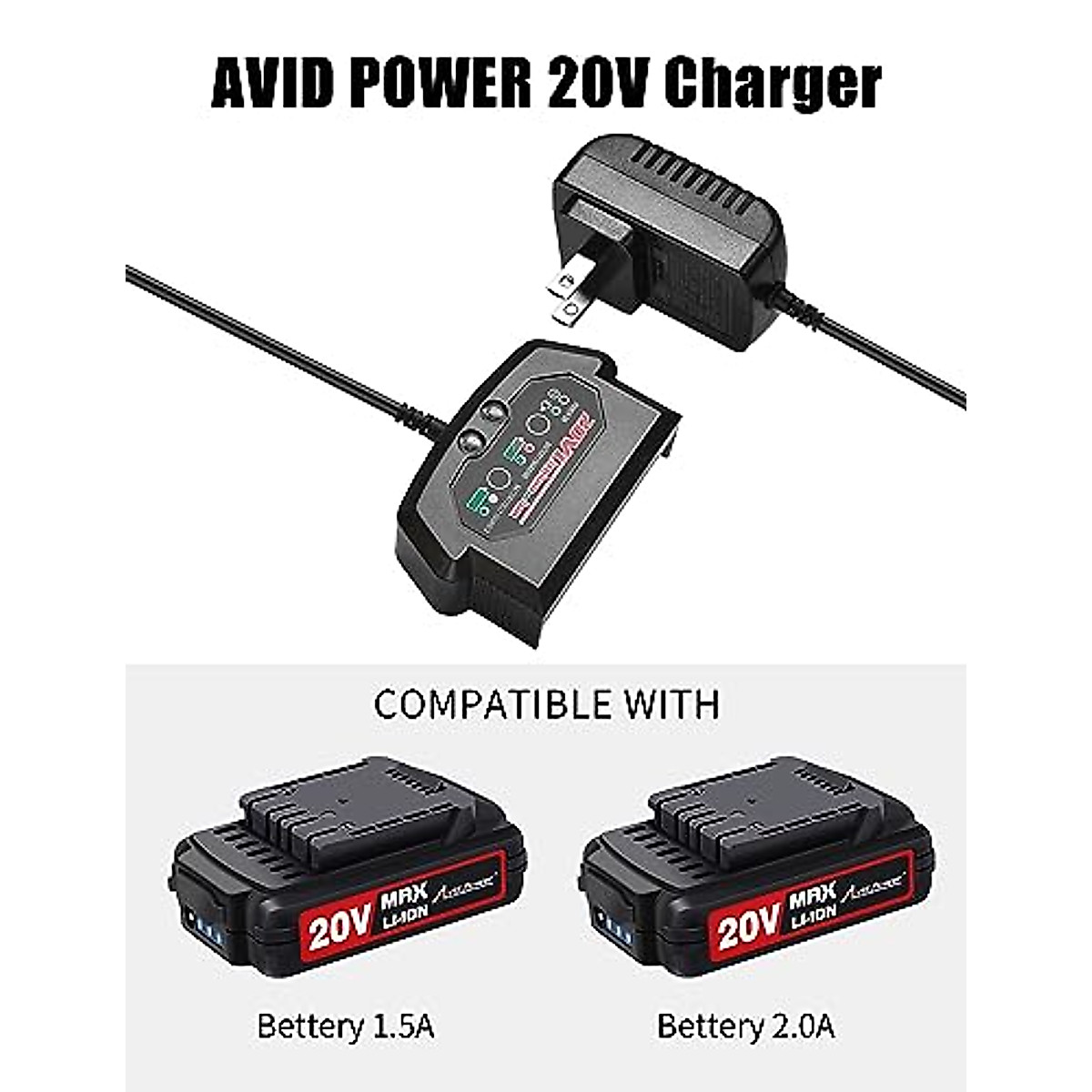 AVID POWER 20V Max Lithium Ion Battery Charger, Compatible with Avid Power 20V Batteries, Not Compatible with Avid Power Impact Wrench-ACIW326
