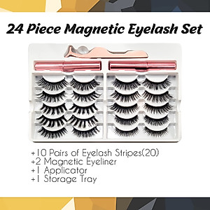 Amber Lash Magnetic Magic Lashes with Eyeliner, Most Natural Looking Magnetic Eyelashes Kit with Applicator, Best 8D and 3D Look, Reusable Fake Eye Lash, No Glue, Strongest Waterproof Liquid Liner