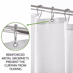 mDesign Waffle Knit - Long Cotton Blend Shower Curtain - Spa Quality, Luxury, Solid Color Cloth Shower Curtains for Bathroom - Hyde Collection, 72" x 72" - White