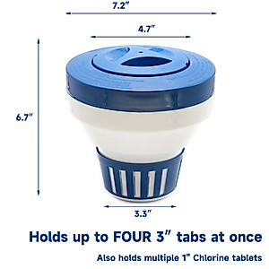 WWD POOL Floating Pool Chlorine Dispenser Fits 1-3" Tabs Bromine Holder Chlorine Floater (Blue)