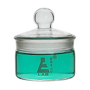 EISCO Weighing Bottle, Low Form, 50ml capacity, Borosilicate Glass with Interchangeable Ground Stopper Labs