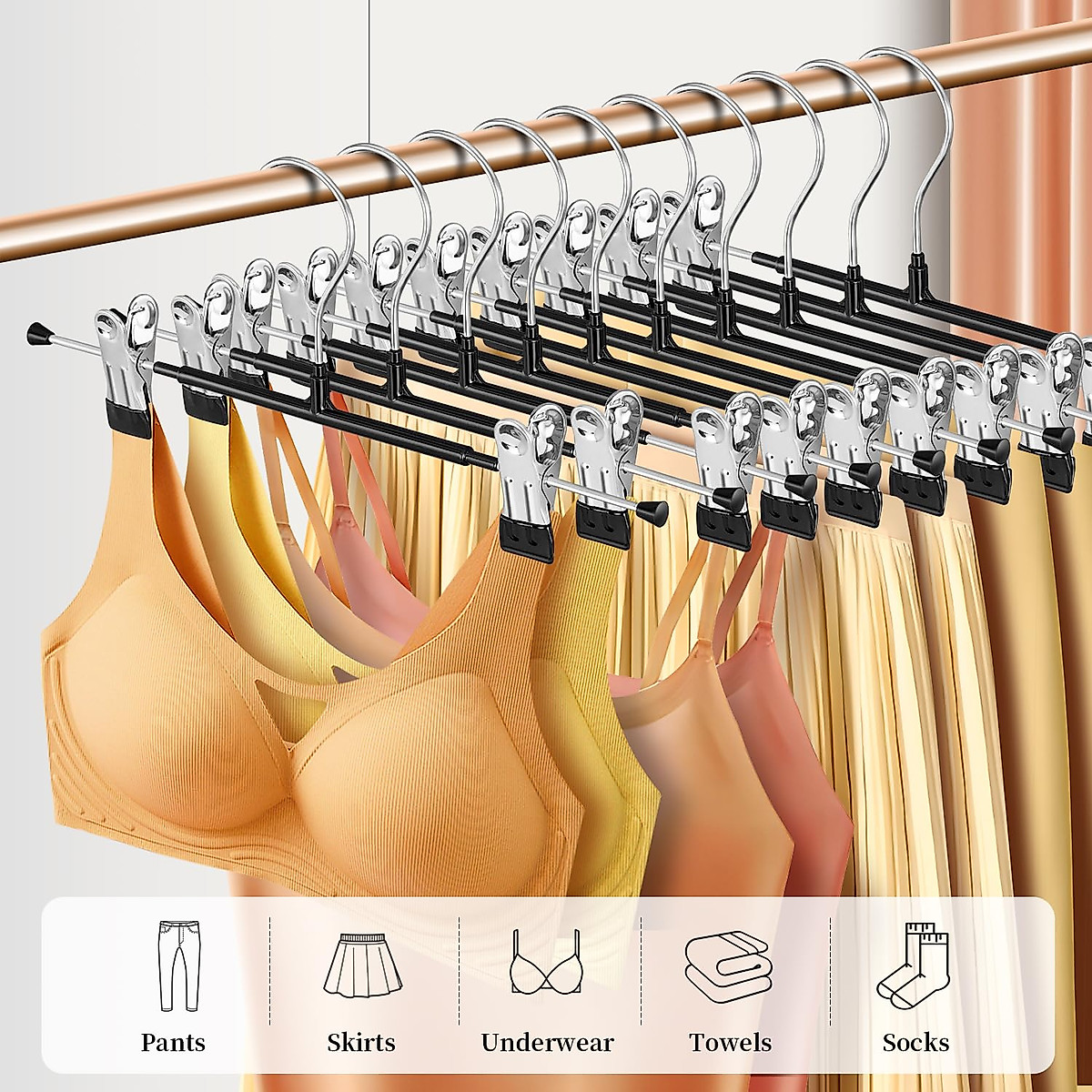 Bumodel 20 Pack 12Inch Heavy Duty Pants Skirt Hangers with Clips,Metal Trousers Hanger for Jeans Black Non Slip Women Shorts Hangers Saving Space Clothing Hanger for Adult,Men,Children,Kid,Baby