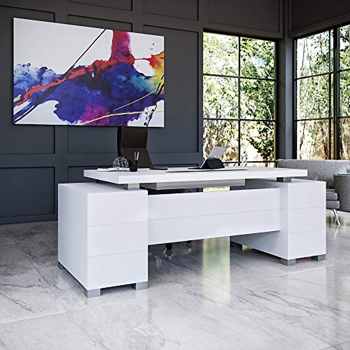 ZURI Forbes Genuine Leather Aluminum Base High Back Executive Chair - Dark Brown