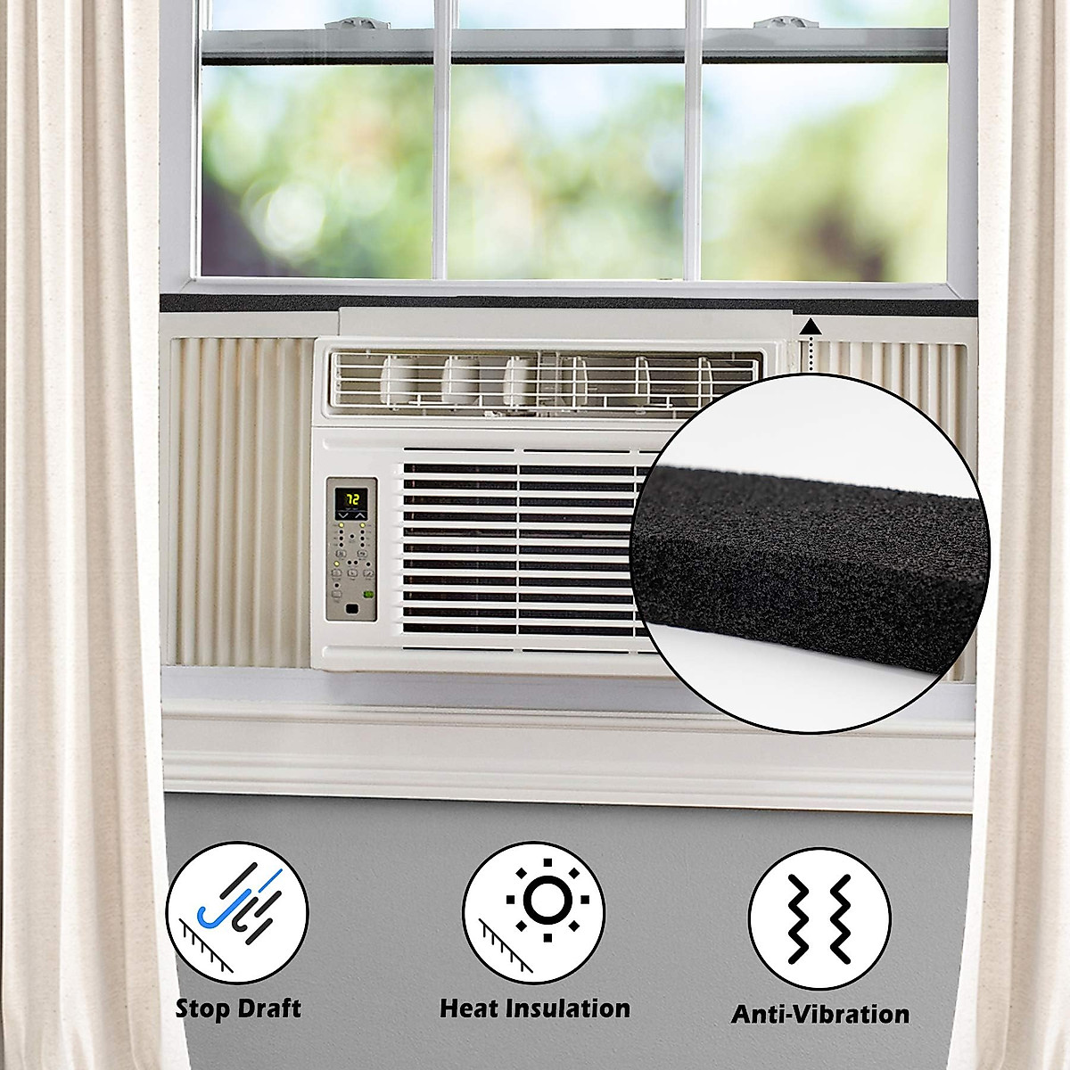 BJADE'S Air Conditioner Weatherseal Tape,Window AC Foam Seal Insulating Strip,2 X 1 Inch 6.5ft Air Conditioner Insulation Foam Strip.