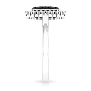 Lab Grown Black Diamond Halo Engagement Ring with Moissanite | 4X8 MM Marquise Shape Black Diamond (Certified, AAAA Quality), 14K White Gold, Size:US 8.00