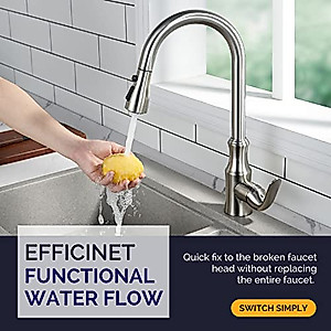 Kitchen Faucet Head Replacement, Angle Simple Kitchen Sink Faucet Parts, Pull Down Faucet Sprayer Head Nozzle, Stream Spray and Pause Mode, Brushed Nickel