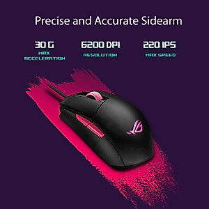 ASUS ROG Strix Impact II Electro Punk is an ambidextrous, Ergonomic Gaming Mouse Featuring 6,200 dpi Optical Sensor, Lightweight Design and Aura Sync RGB Lighting