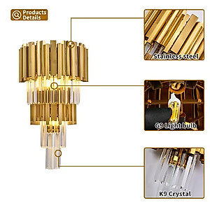 WABON Modern Crystal Wall Sconce Lighting 3-Light Gold Wall Sconce Crystal Hallway Wall lamp for Living Room Antique Gold