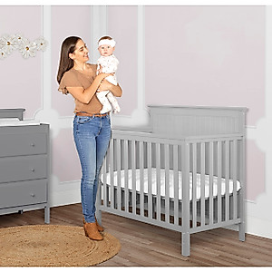 Dream On Me Ava 4-in-1 Convertible Mini Crib in Pebble Grey, 635-PG, Greenguard Gold Certified, Non-Toxic Finish, Comes with 1" Mattress Pad, with 3 Mattress Height Settings