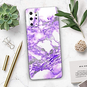 DesignSkinz Purple Marble & Digital Silver Foil V9 Protective Vinyl Decal Wrap Skin Cover Compatible with The Samsung Galaxy S20 (Screen Trim & Back Glass Skin)