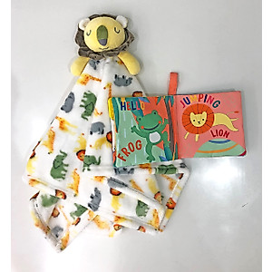 Baby Starters Large 24 inch Plush Snuggle Blanket with Toy Attached, Lion (Jungle Safari Animal Print)
