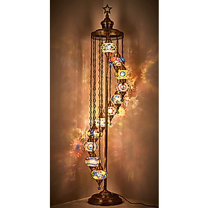 DEMMEX Biggest 7 feet Turkish Moroccan Mosaic Boho Colorful Floor Lamp, 11 Big Globes (All Multicolors)