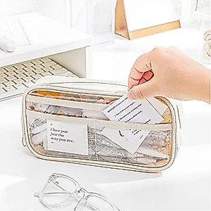 Clear Pencil Case Big Capacity Pen Bag Clear Case Marker Pouch Multifonction Organizer Box Transparent case Makeup Bag Office College School Gift for adults Teen Girl Boy