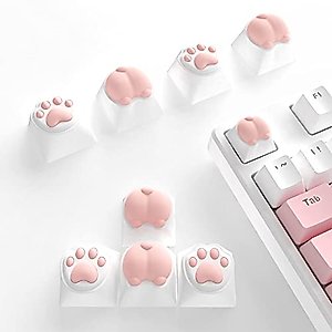 Custom 8 Pcs Cute Cat Claw and Butt Shape PBT&Silicone Keycaps Set Ergonomic OEM R4 Profile for 61/84/96/104 Key AKKO Gateron Kailh Cherry MX Cross Type Switch Mechanical Gaming Keyboard DIY(Pink-8)