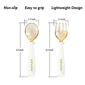 Aurrea Toddler Forks and Spoons Set with travel case, Kids utensils for self-feeding bendable handle,Safe silicone Children Spoon and Fork,Toddler utensils,Silicone Grip and PPSU Head, Aged 6M+