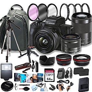 Canon EOS M50 Mark II Mirrorless Digital Camera with EF-M 15-45mm f/3.5-6.3 is STM Lens + 55-200mm f/4.5-6.3 is STM Lens + 64GB Memory Card, Professional Photo Bundle (42pc Bundle)