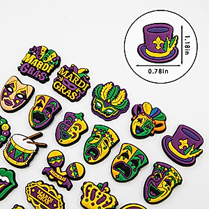 27 PCS Mardi Gras Croc Charms Fit for Clog Sandals Slippers, Mardi Gras Decorations Cute Croc Charms Mardi Gras Decor Mardi Gras Mask Favor Birthday Party Mardi Gras Gifts for Kids Men Women