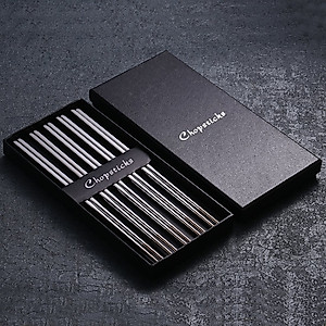 Devico Chopsticks, Metal Chopsticks, 18/10 Stainless Steel Chopstick Set, Reusable, Dishwasher Safe (5 pairs)