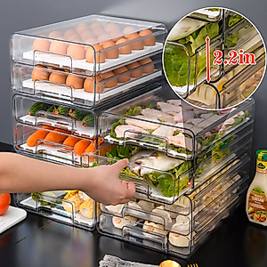 MANO Stackable Refrigerator Drawers Pull Out Bins Double Layer Fridge Organizer Refrigerator Organizer Box Clear Plastic Food Storage Containers Set Produce Saver for Pantry, Freezer, Kitchen Cabinet