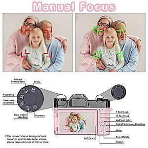 Digital Cameras for Photoggraphy, 4K Vlogging Camera for YouTube with Built-in Fill Light, 16X Digital Zoom, Manual Focus, 52mm Wide Angle Lens & Macro Lens, 32GB TF Card and 2 Batteries