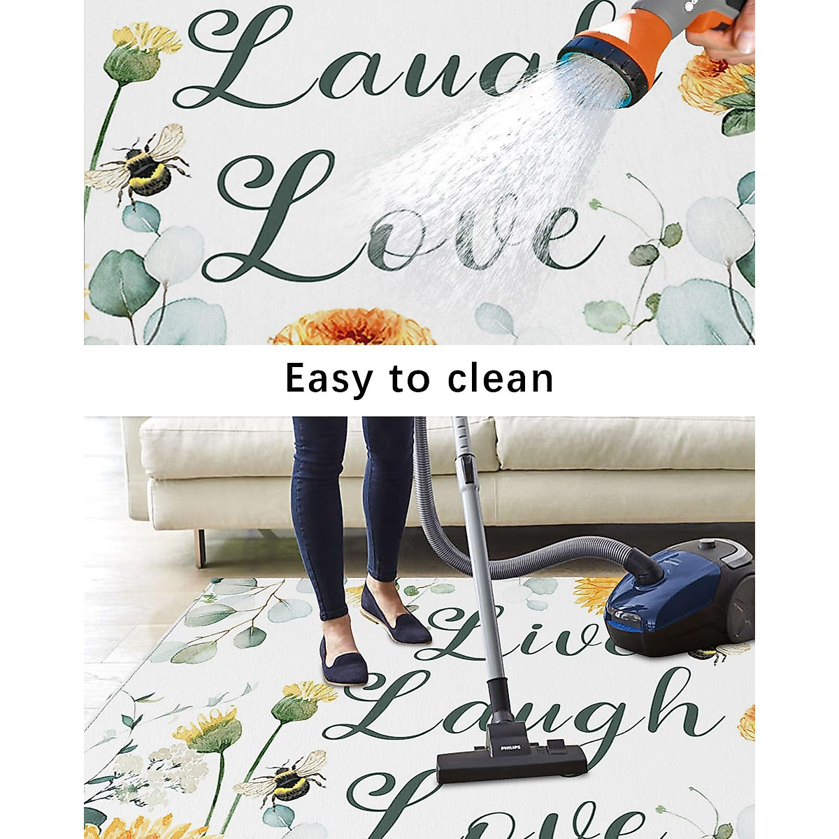 Green Eucalyptus Leaves Outdoor Rugs for 4'x6' Patios Clearance, RV Camping Mat Rug Portable Outside Rug Indoor Outdoor Area Rug Mat for Beach Deck Pool Aesthetic Floral Inspirational Quote