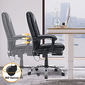 HOMREST Ergonomic Executive Office Chair, Massage Office Chair with Heated PU Leather Adjustable Height Reclining Office Chair with Foot Rest Armrest, Lumbar Back Support Home Office Desk Chairs