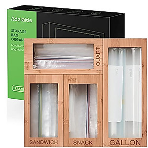 Adelaide Ziplock Bag Storage Organizer For Kitchen Drawer, Bamboo Baggie Holder, Compatible With Ziploc, Solimo, Glad, Hefty For Gallon, Quart, Sandwich And Snack Variety Size Bags(4 Piece Set)