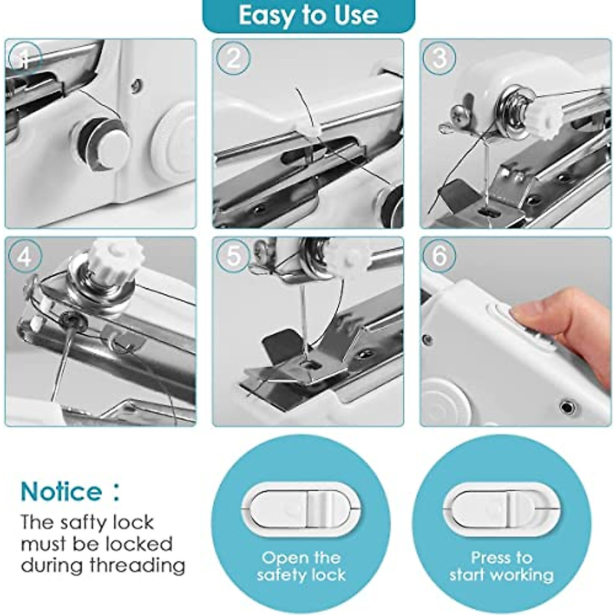 WZHHPIDN Handheld Sewing Machine,Mini Sewing Machine for Quick Stitching,Portable Sewing Machine Suitable for Home,Travel and DIY,Electric Handheld Sewing Machine for Beginners,White