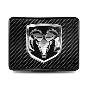 iPick Image, Compatible with - RAM Logo UV Graphic Carbon Fiber Look Metal Face-Plate on ABS Plastic 2 Tow Hitch Cover