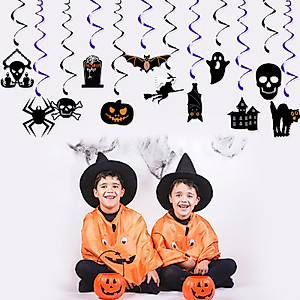 Halloween Bats Witch Party-Decorations Streamers - 12pcs Spooky Creepy Ghosts Skulls Skeleton Pumpkin Cats Spiders Hanging Swirls Banner,Window Fireplace Classroom Ceiling Garland Decor Panduola