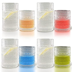 8-Piece Vintage Glassware Drinking Glasses Set with Old Fashioned Glass for Water, Beer, Soda, and Beverages, Dishwasher Safe, Small and Large
