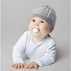 SATINIOR 3 Pieces Fleece Lined Baby Beanie Hat with Bow, Infant Newborn Toddler Kids Winter Warm Knit Cap for Boys Girls (Beige, Pink, Grey,0-6 Months)
