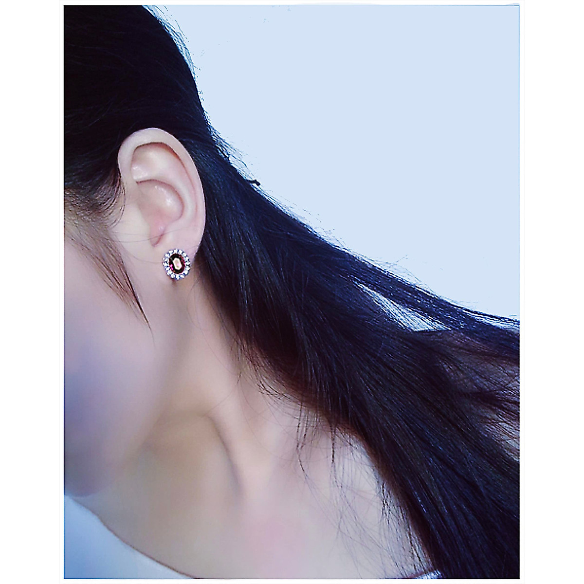 Gold Plated Oval Shaped AAAAA Australia Crystal with Clear Cubic Zirconia Stud Earrings Fashion Jewelry for Women (Rose Gold Sapphire)