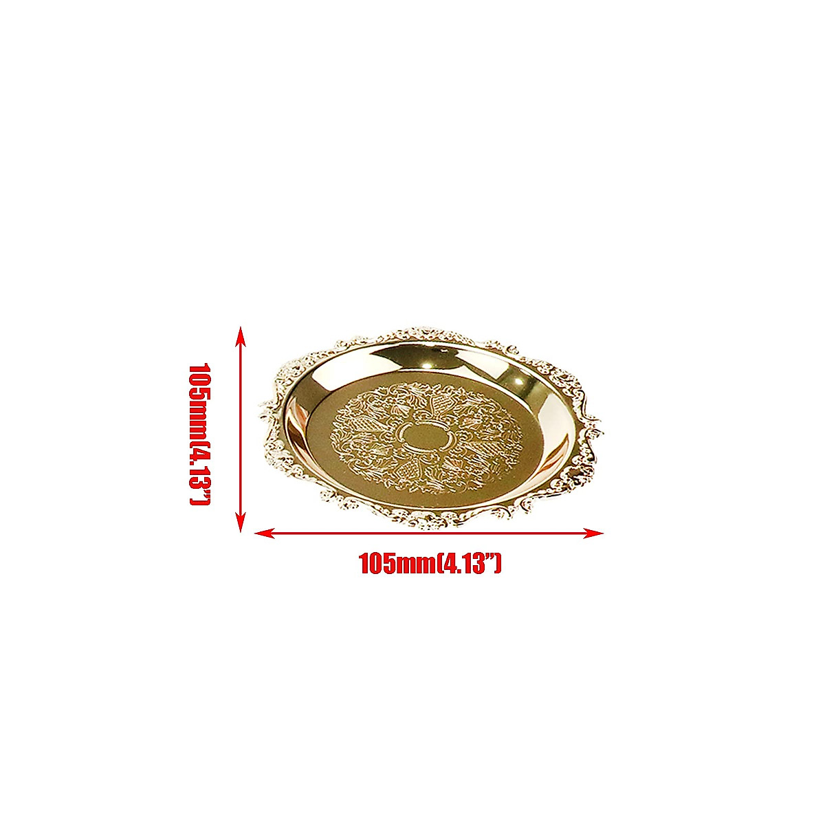 Quluxe Vintage Round Metal Food Serving Tray, 2 Pcs Reusable Decorative Appetizer Platter for Kitchen, Party, Centerpiece Display- Gold (4 Inch+10 Inch)