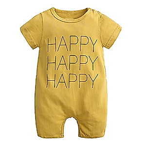 AYIYO Baby Infant Short Sleeves Happy Printed Bodysuit Rompers Shortalls Outfit Yellow