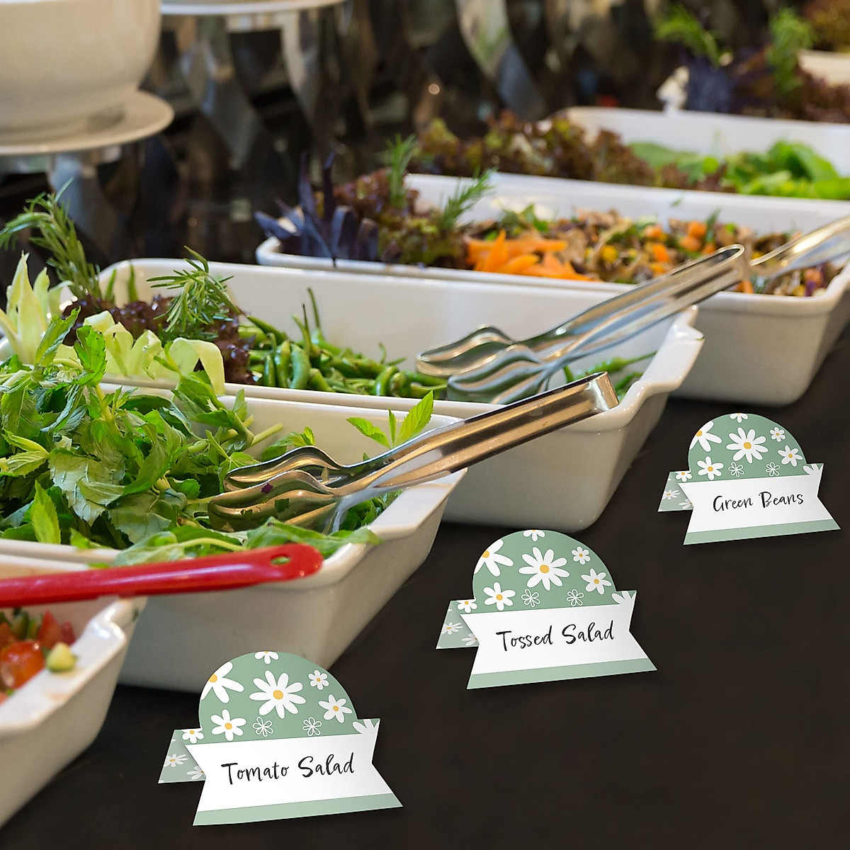Big Dot of Happiness Sage Green Daisy Flowers - Floral Party Tent Buffet Card - Table Setting Name Place Cards - Set of 24