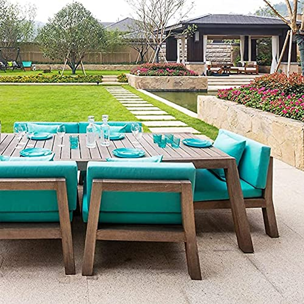 idee-home Patio Cushion Covers Replacement, Outdoor Cushion Slipcovers, Waterproof Chair Seat Cover for Sofa Couch Furniture Outside Zipper Design, 6 Set 22 Inchx 24 Inch Peacock Blue