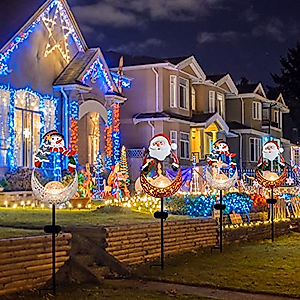 Solar Christmas Garden Stake Lights Santa Claus&Snowman Solar Christmas Decorations with LED Lights Outdoor Xmas Yard Pathway Lights Christmas Landscape Lights for Garden(2 PCS)