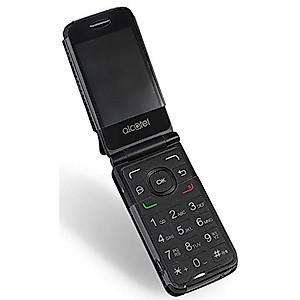 Case for Go Flip Phone, Nakedcellphone [Black Vegan Leather] Form-Fit Cover with [Built-in Screen Protection] and [Metal Belt Clip] for Alcatel Go Flip V, MyFlip, QuickFlip, AT&T Cingular Flip 2