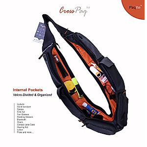 CrossPaq - Everyday Hands-Free Ultra-Light Personal Pack by Paqlite - Carryall Crossbody Shoulder bag - Black - Small