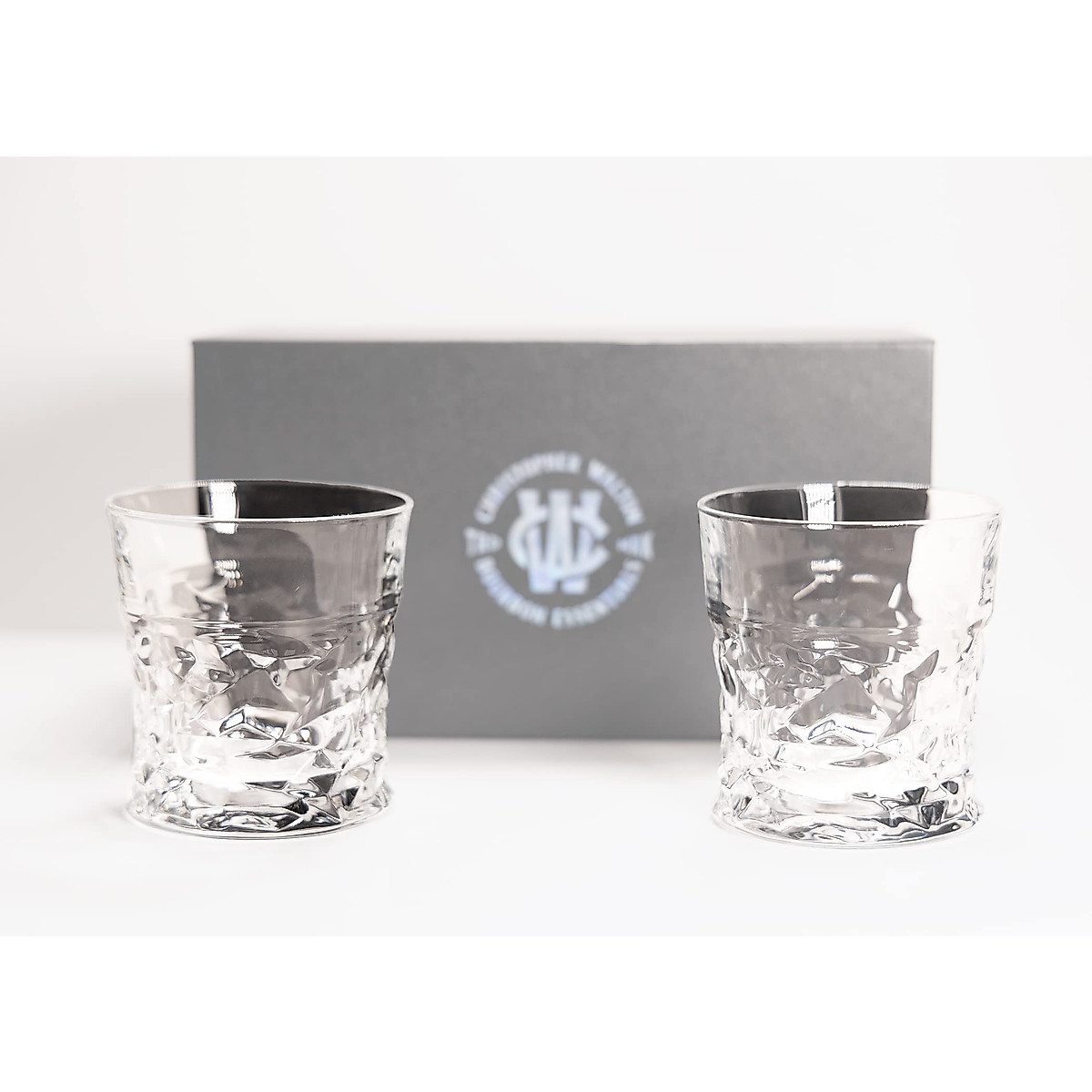 Christopher Walton The Admiral. Handmade Bourbon Rocks Glass, 9oz, Set of 2 in Gift Box