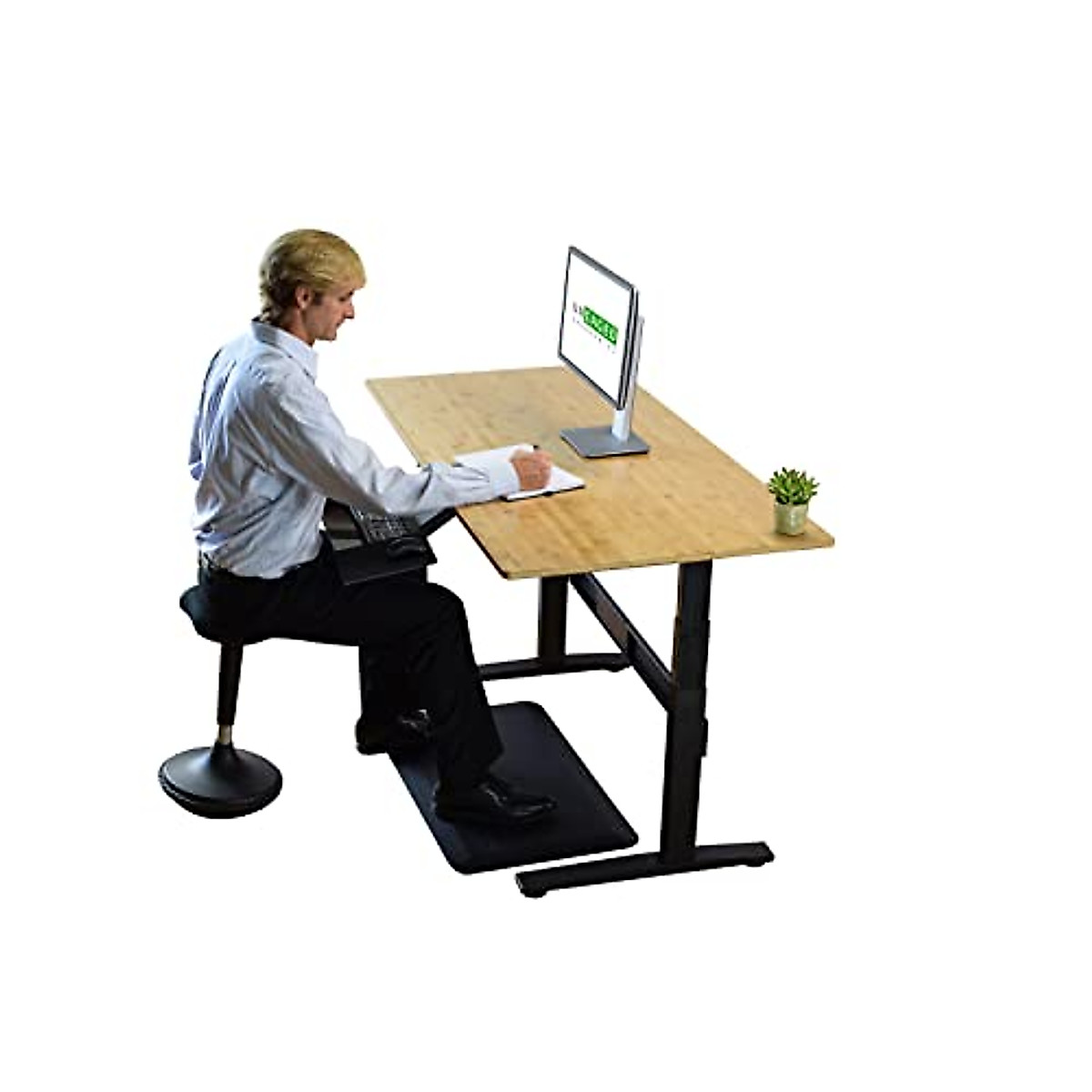 WOBBLE STOOL Standing Desk Chair ergonomic tall adjustable height sit stand-up office balance drafting bar swiveling leaning perch perching high swivels 360 computer adults kids active sitting black