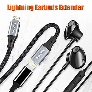 AGVEE 3.3ft Lightning Extension Cable, Braided Female to Male Extender Full Function Cord Compatible with iPhone iPad, Data Sync Video Audio & Charging Charger Connector Adapter, Dark Gray