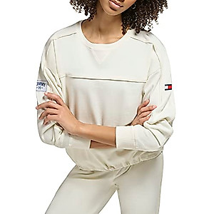 Tommy Hilfiger Women's Piping Rib Cuffs Woven On Other Sleeve Crew, Eggshell