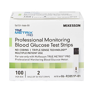McKesson TRUE METRIX PRO Professional Monitoring Blood Glucose Test Strips - No Coding, Triple Sense Technology, Multiple Patient Use - Vials of Strips, 100 Strips, 3 Packs, 300 Total