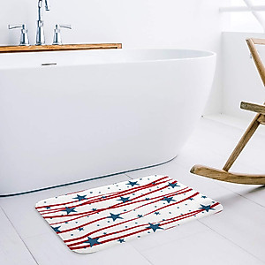 DIFNARY July 4th Bath Rugs Patriotic American USA Stars Independence Day Holiday Sponge Doormat Absorbent Non Slip Backing Flannel Mat Red Stripe Memory Foam Mats for Bathroom Kitchen, 18 * 30IN
