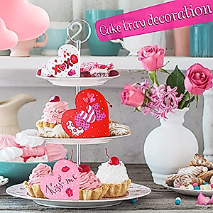 3 Pieces Valentine's Day Table Top Decoration Heart Love XOXO Wooden Signs Wooden Heart Shaped Table Decor Romantic Table Centerpiece Sign Standing Heart Wooden Sign for Table Tiered Tray Home Decor