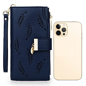 YALUXE Women's Leather Zipper Wallet RFID Blocking Multi Card Holder with Cellphone Pocket Large Capacity