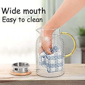 WUWEOT Glass Pitcher, 50 OZ Water Pitcher with Lid for Fridge, Heat Resistant Glass Water Jug, Borosilicate Iced Tea Pitcher Carafe for Cold or Hot Beverages, Coffee, Juice, Ice Water, Milk