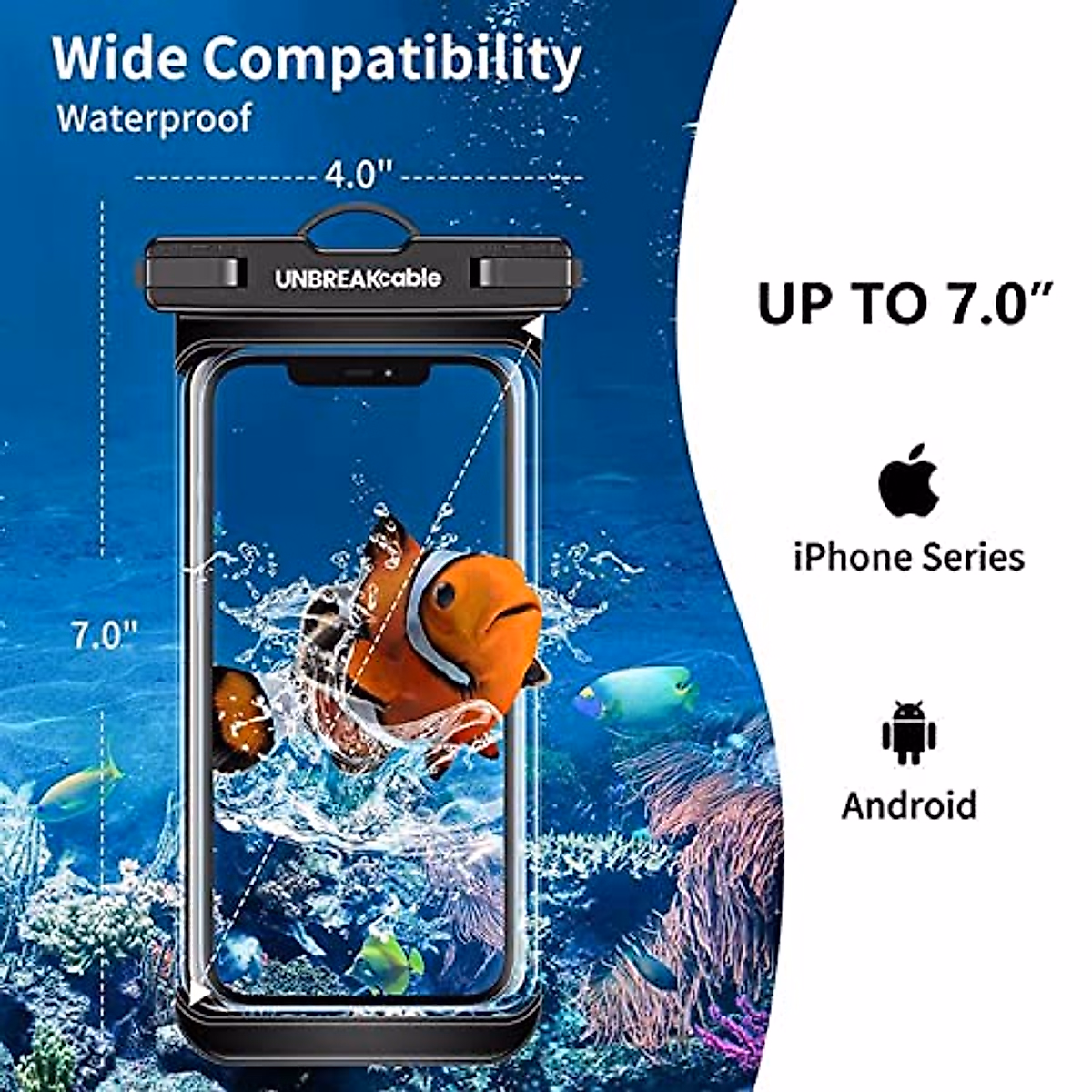 UNBREAKcable Waterproof Phone Pouch Case- 2 Packs[IPX8 Waterproof] [Sensitive Touch] [Up to 7"] Phone Holder Dry Bag Underwater Phone Case for iPhone 14 13 12 Pro Max Plus Mini, Samsung(Black+Black)